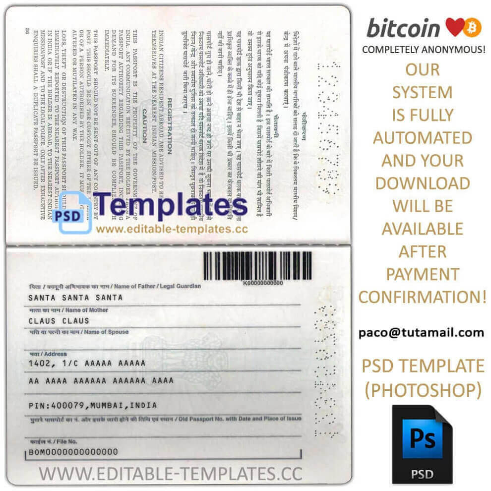 India Passport Template | Editable-Templates