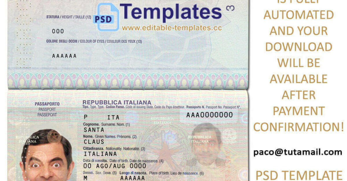 Italy Passport Template | Editable-Templates