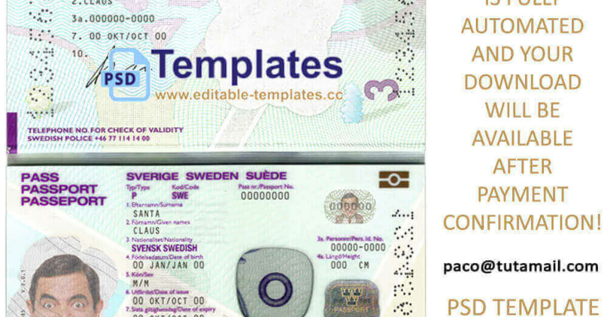 Sweden Passport Template | Editable-Templates