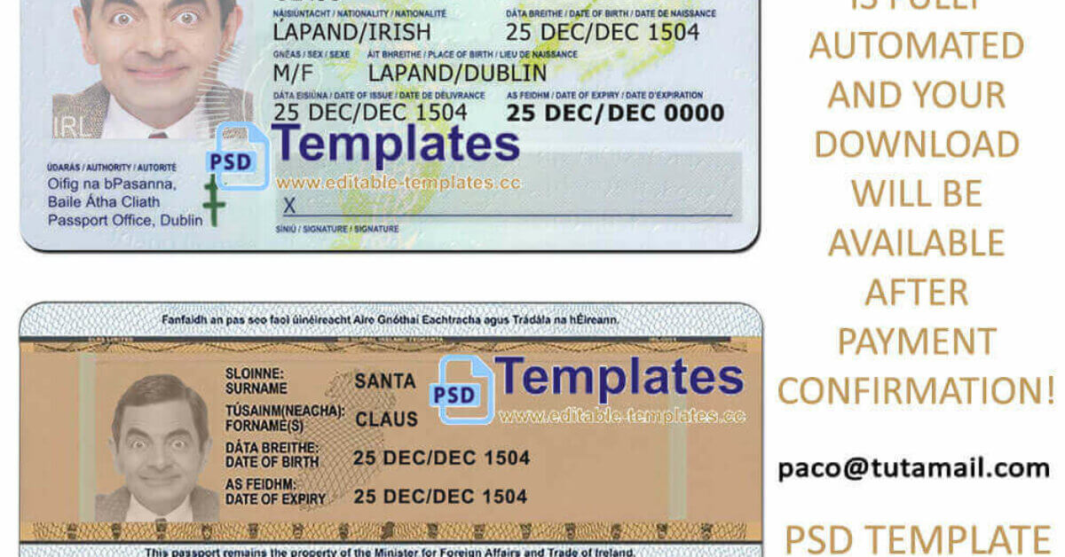 Ireland ID Template | Editable-Templates