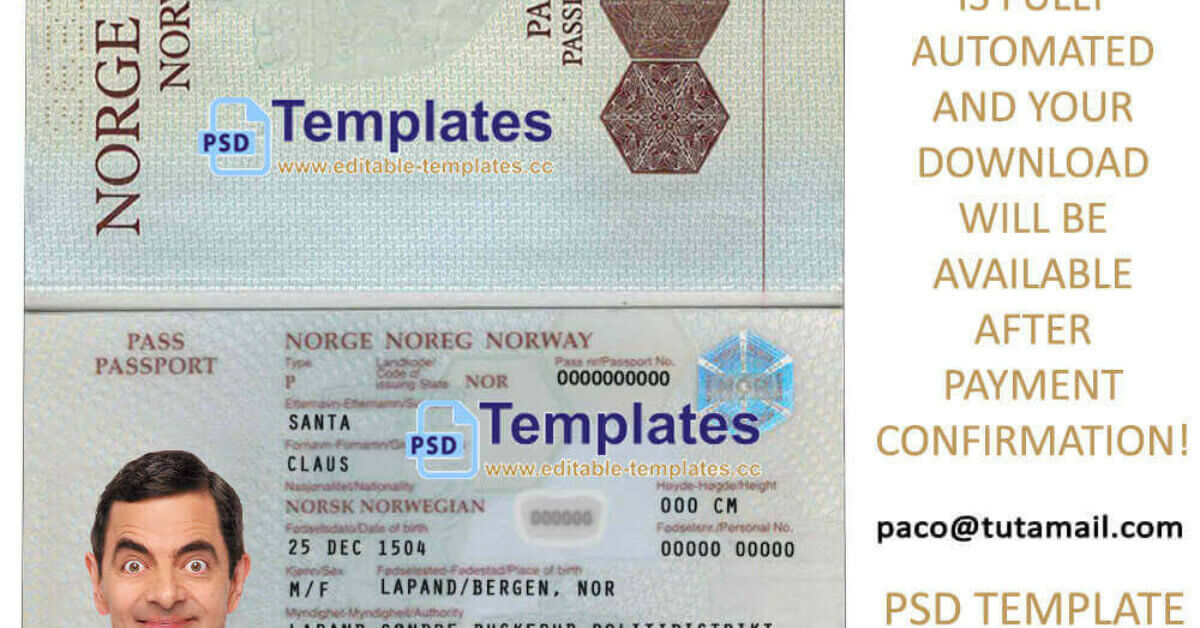 Norway Passport Template | Editable-Templates