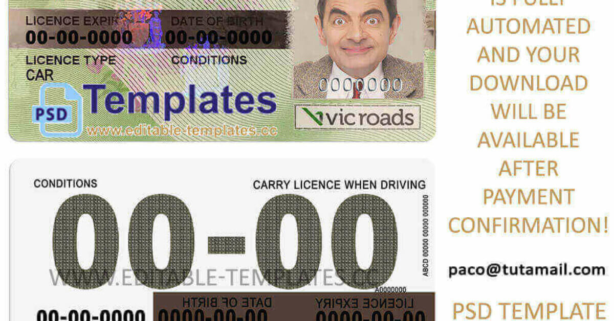 Victoria Australia Driving Licence Template - Editable Templates
