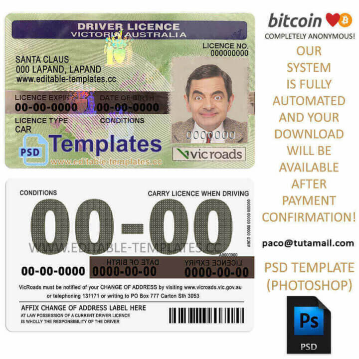 Victoria Australia Driving Licence Template - Editable Templates