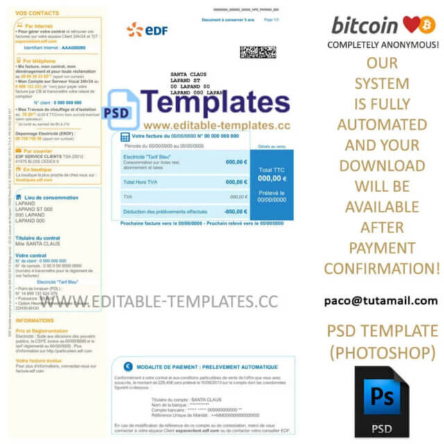 France Bill EDF Template | Editable-Templates