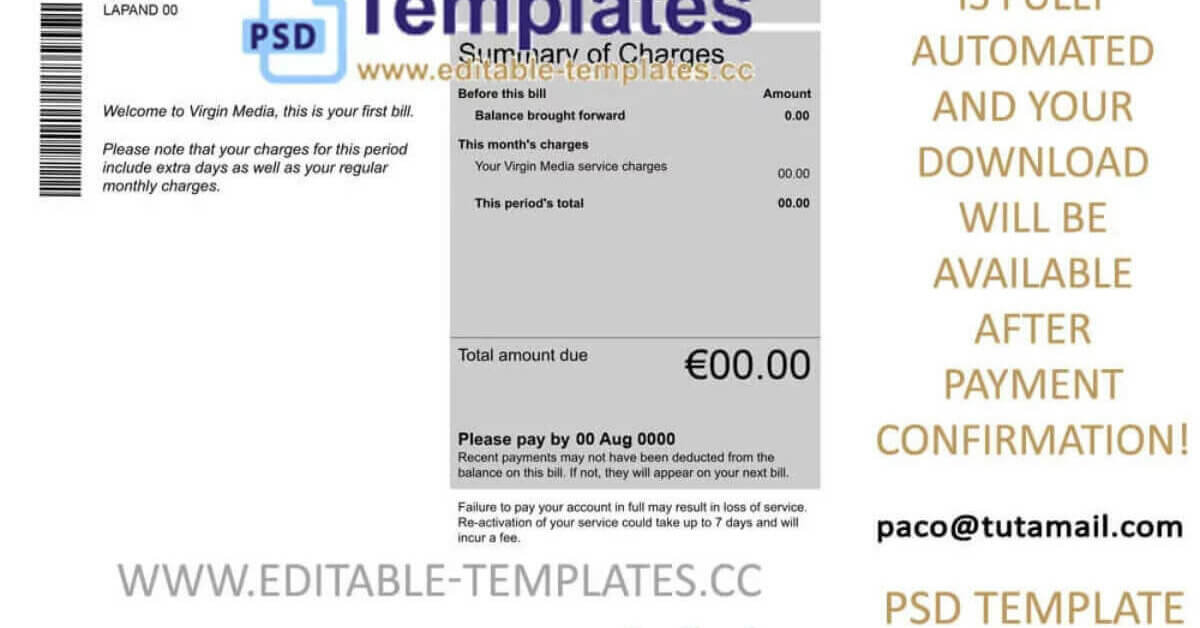 Ireland Virgin Bill Template | Editable-Templates