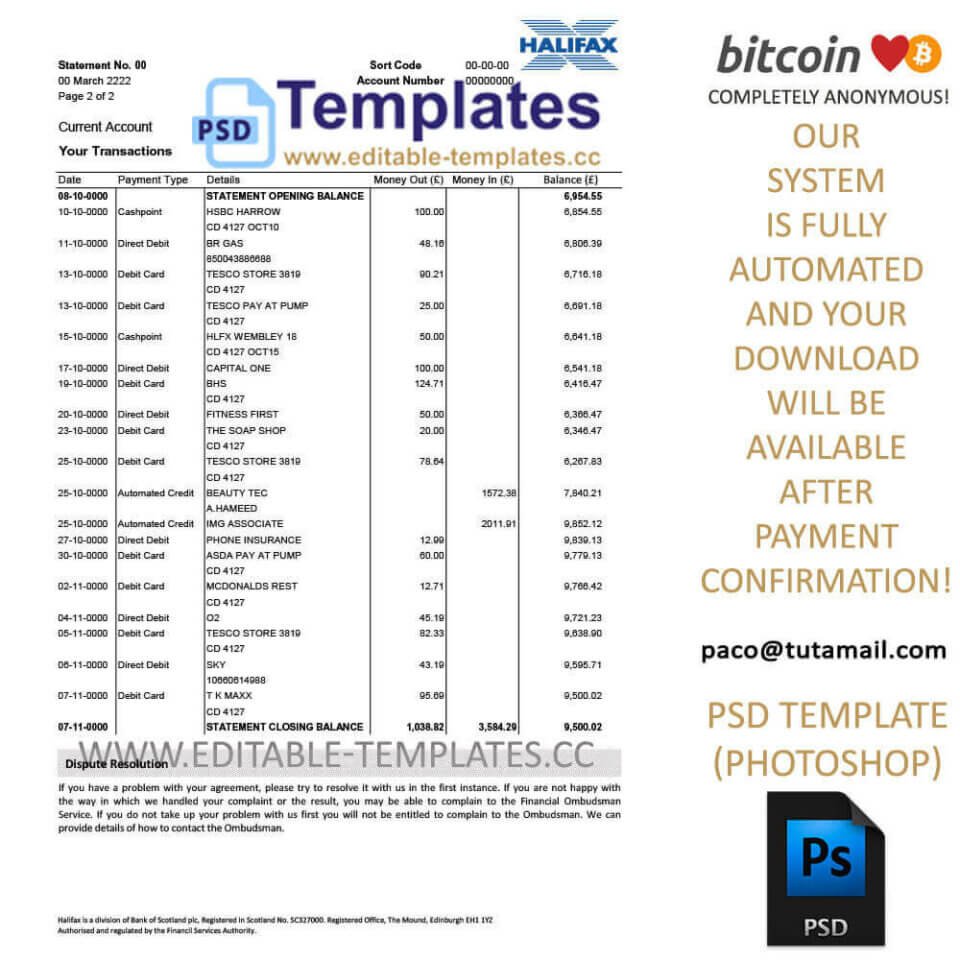 Halifax Statement EXCEL-PRINT QUALITY | Editable-Templates