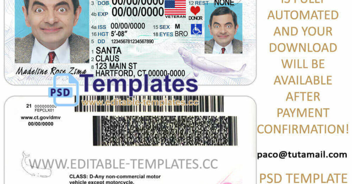 Connecticut Driving Licence Template | Editable-Templates