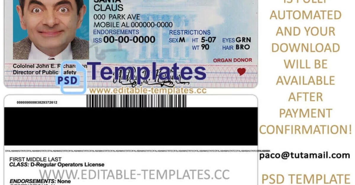 Alabama Driving Licence Template | Editable-Templates
