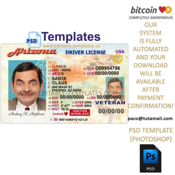 Driving license template, photoshop file, Instant Delivery