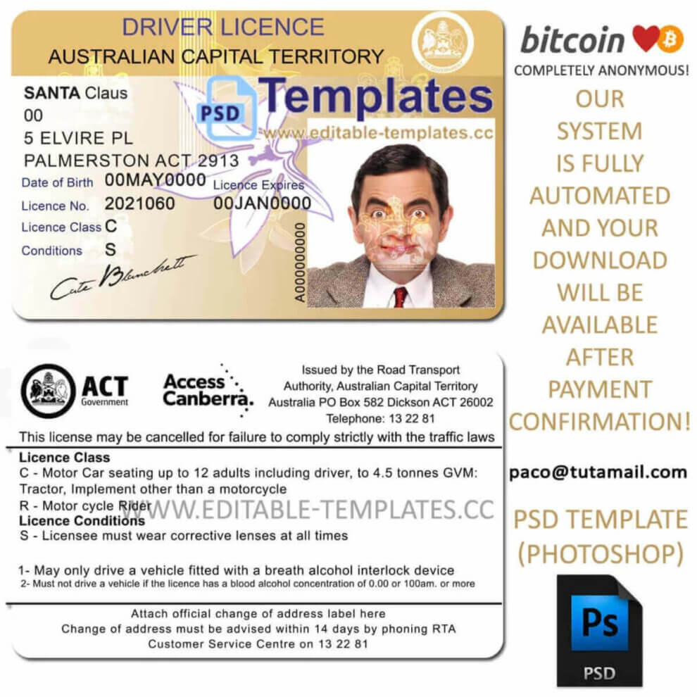 Driving license template, photoshop file, Instant Delivery