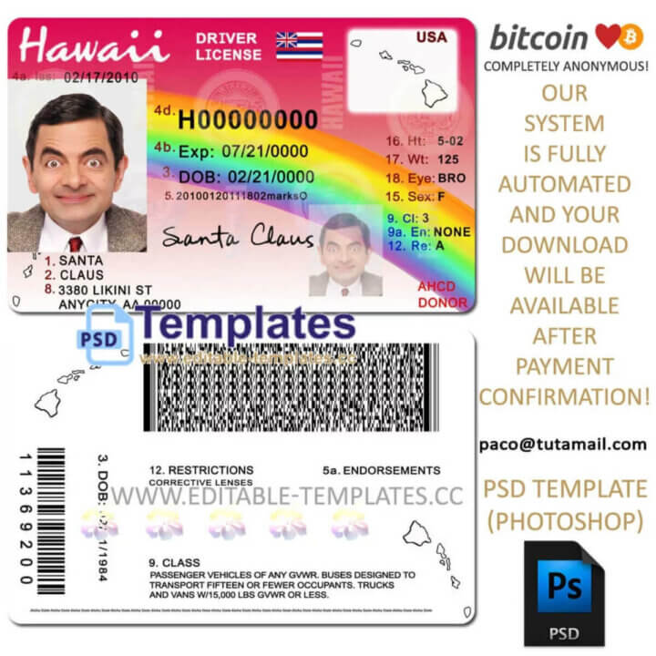 Hawaii Driving Licence Template | Editable-Templates
