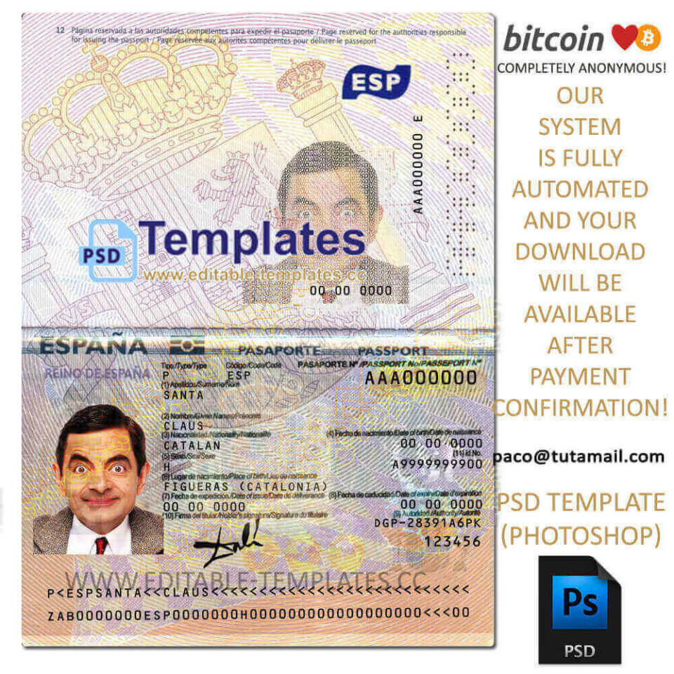 Spain NEW version Passport Template | Editable-Templates