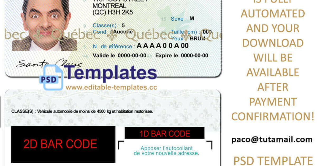 Quebec Driving Licence Template | Editable-Templates