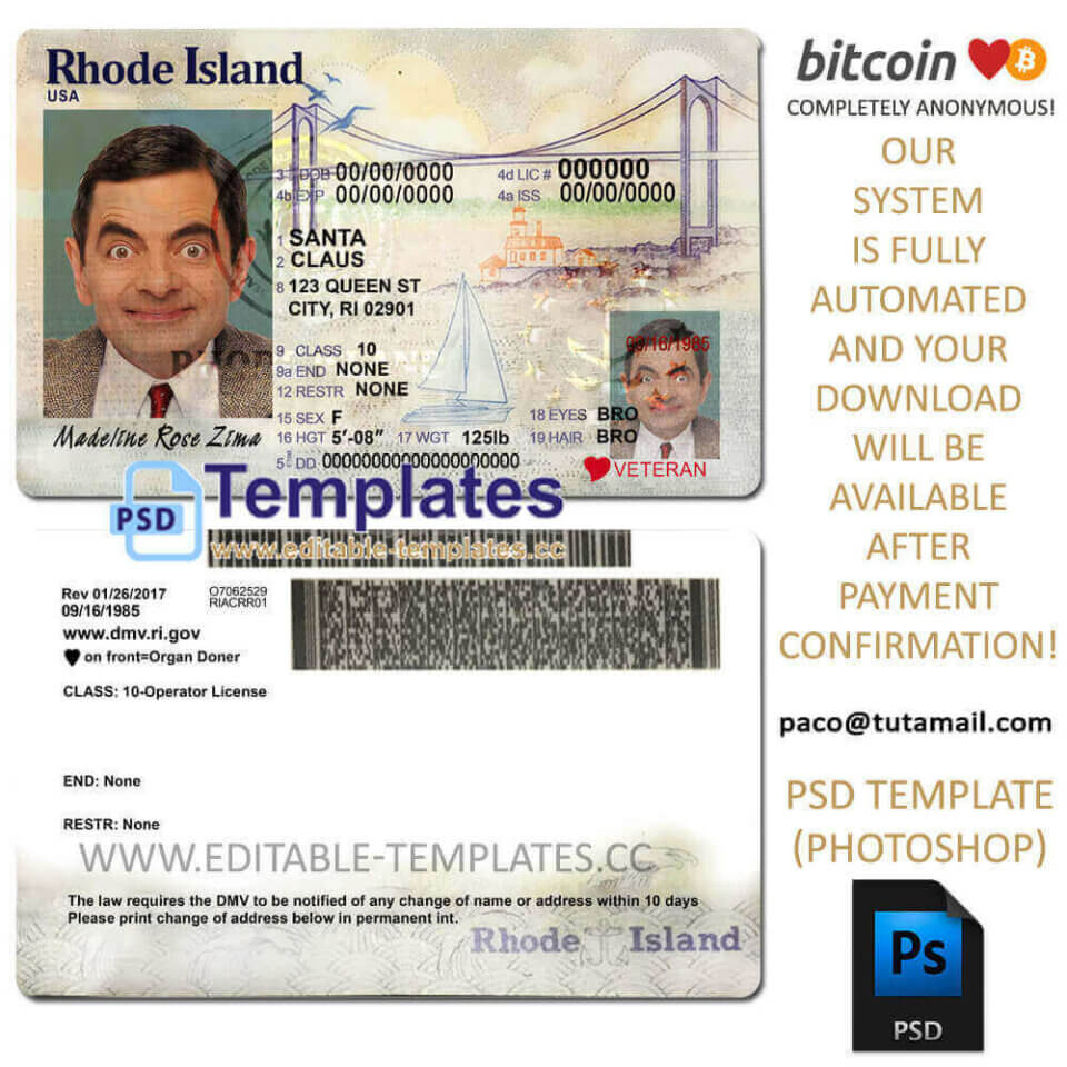 Rhode Island Driving Licence Template | Editable-Templates