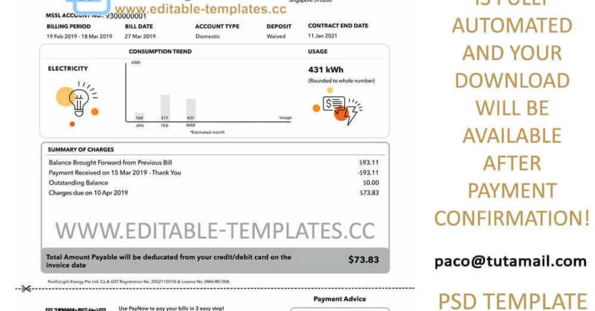 Singapore Pacific Light Bill Template | Editable-Templates