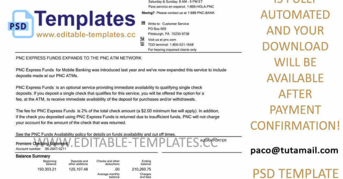 PNC Bank Statement Template | Editable-Templates