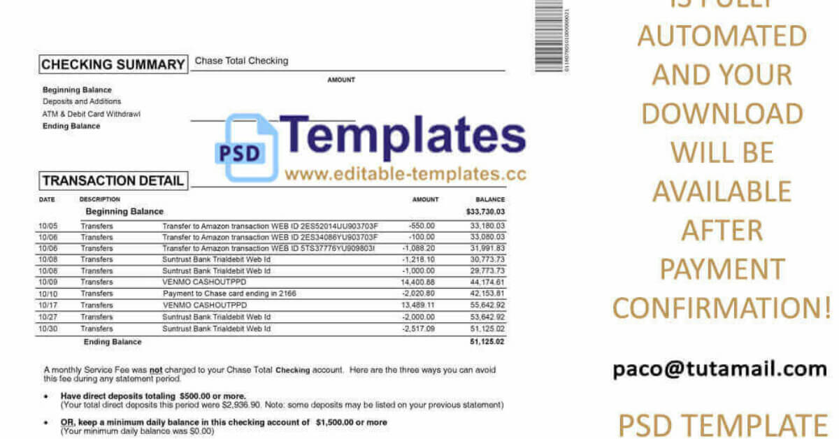 Chase Account Statement Template | Editable-Templates