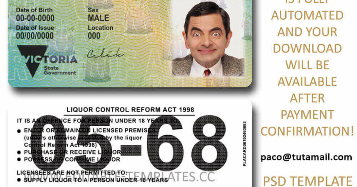 Victoria Australia Proof Of Age Card Template