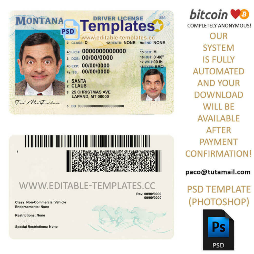 Montana Driving Licence Template 1200DPI-Editable-Templates