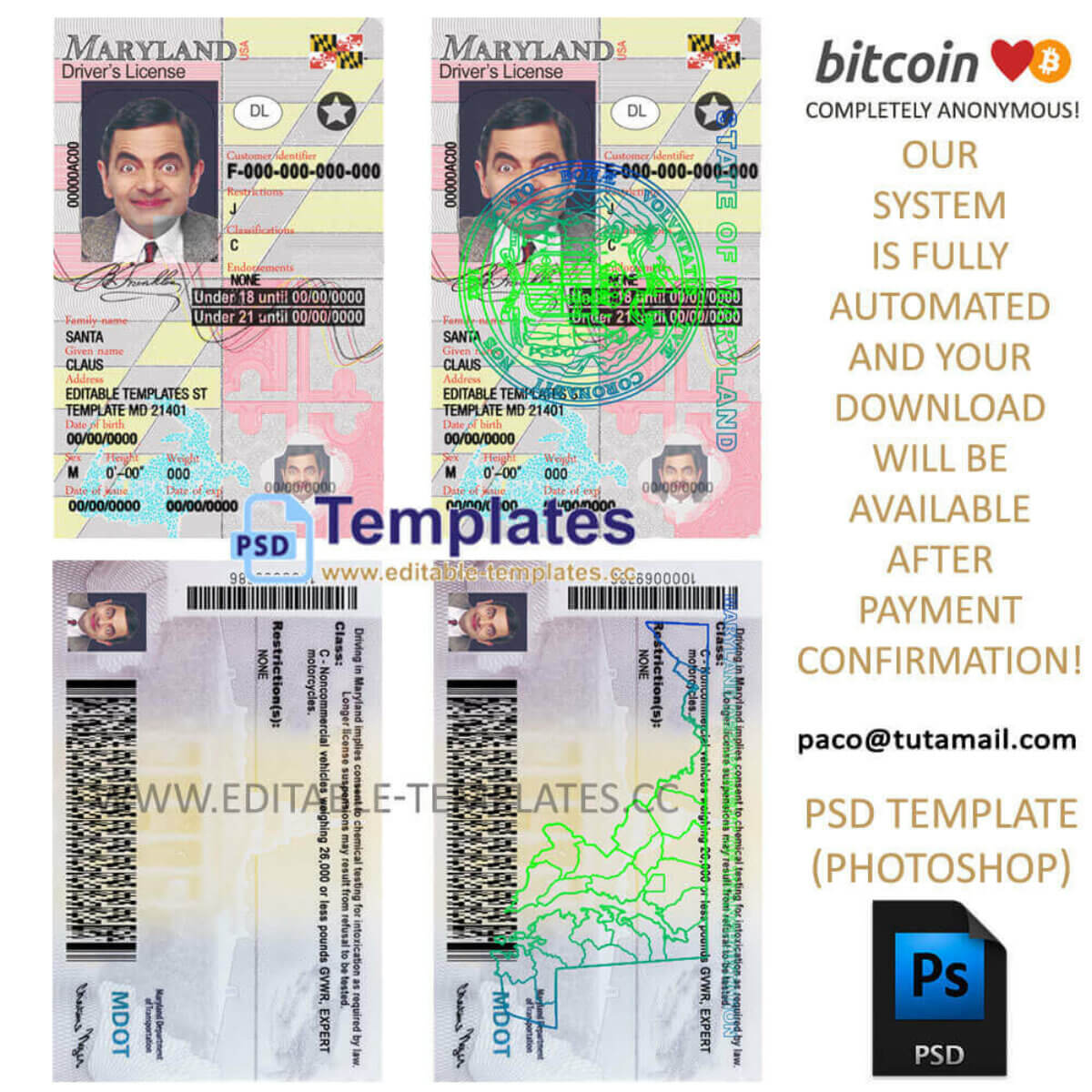 Maryland U21 UV Driving Licence Template